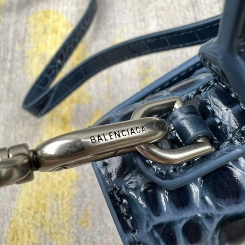 Top mirror Balenciaga Hourglass XS Gray-Blue Crocodile Pattern Bag