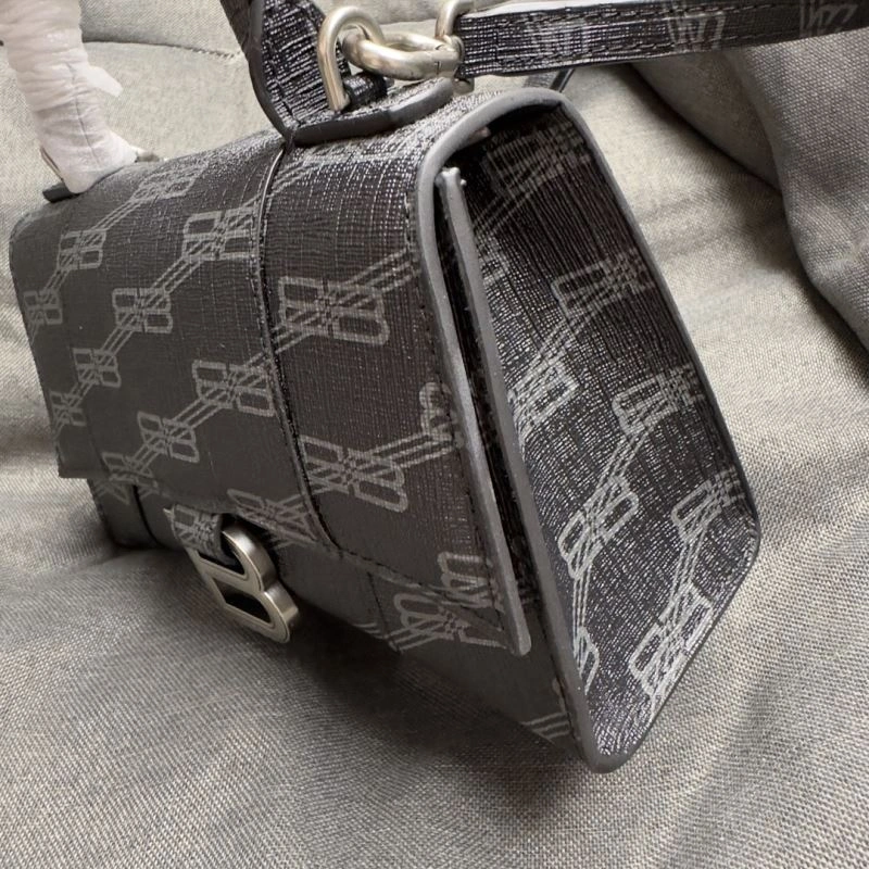 Real Balenciaga Hourglass XS Moonbag - Black Silver Buckle