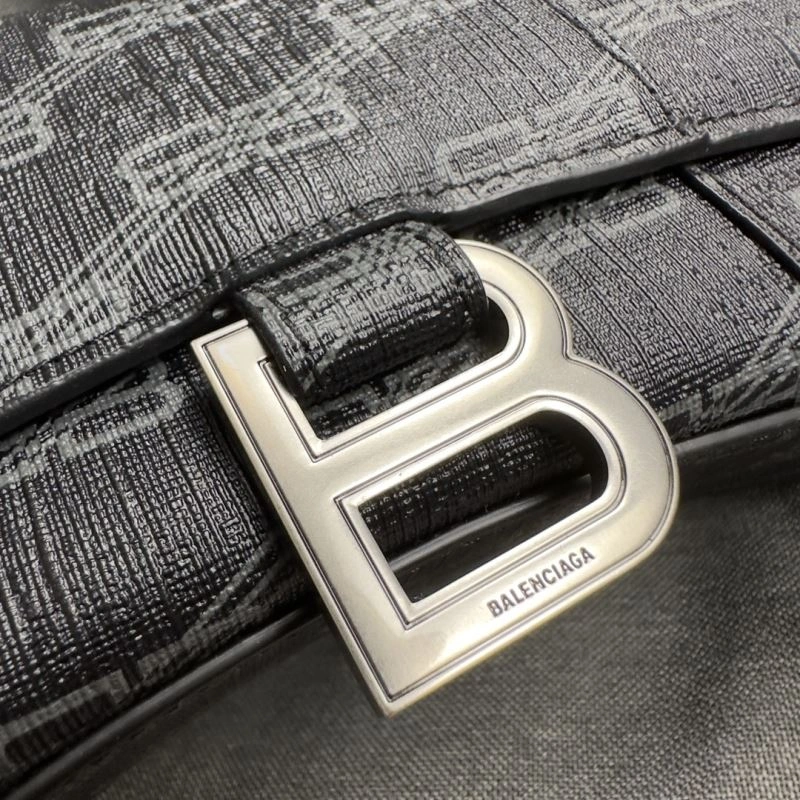 Real Balenciaga Hourglass XS Moonbag - Black Silver Buckle