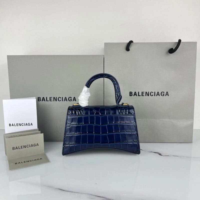 Balenciaga Hourglass XS Royal Blue Crocodile Bag with Gold Buckle