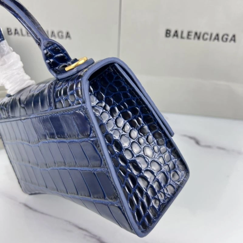 Genuine Balenciaga Hourglass XS Royal Blue Crocodile Bag with Gold Buckle