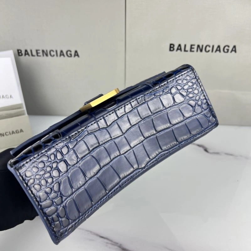 Genuine Balenciaga Hourglass XS Royal Blue Crocodile Bag with Gold Buckle