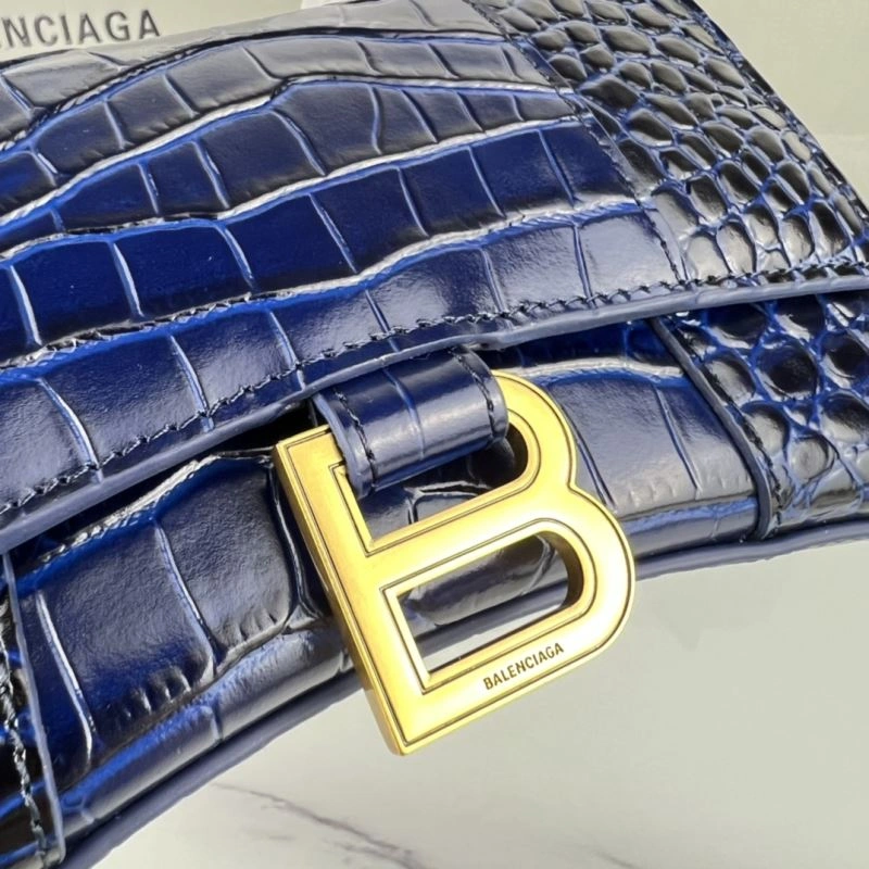 Genuine Balenciaga Hourglass XS Royal Blue Crocodile Bag with Gold Buckle
