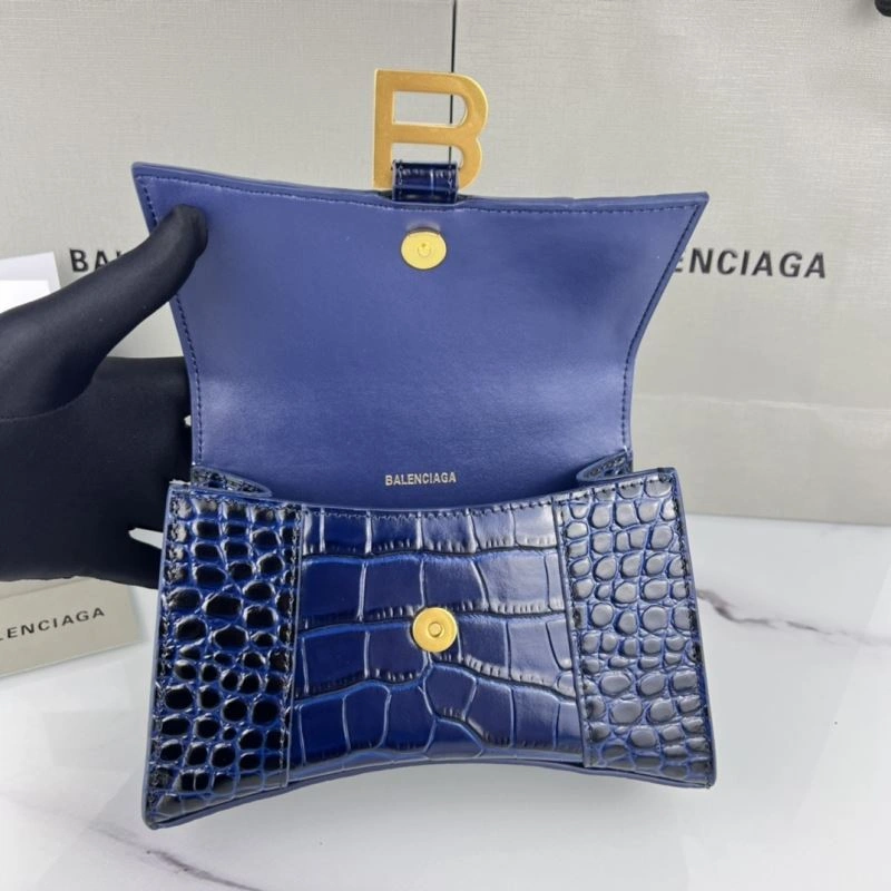 Genuine Balenciaga Hourglass XS Royal Blue Crocodile Bag with Gold Buckle