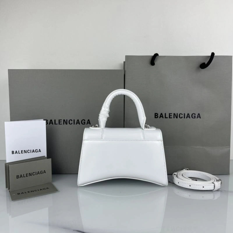 Balenciaga Hourglass XS White Bag with Silver Buckle - Style 8896