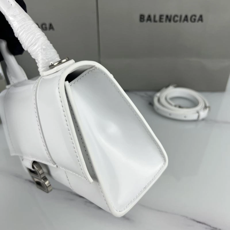 Real Balenciaga Hourglass XS White Bag with Silver Buckle - Style 8896