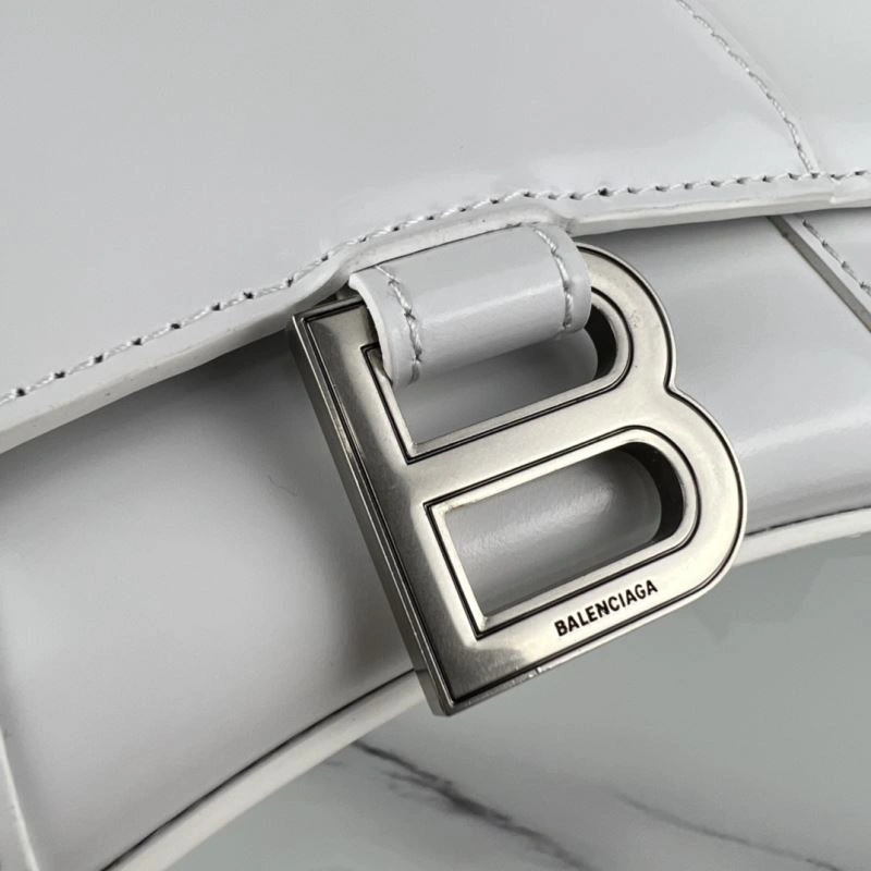 Real Balenciaga Hourglass XS White Bag with Silver Buckle - Style 8896