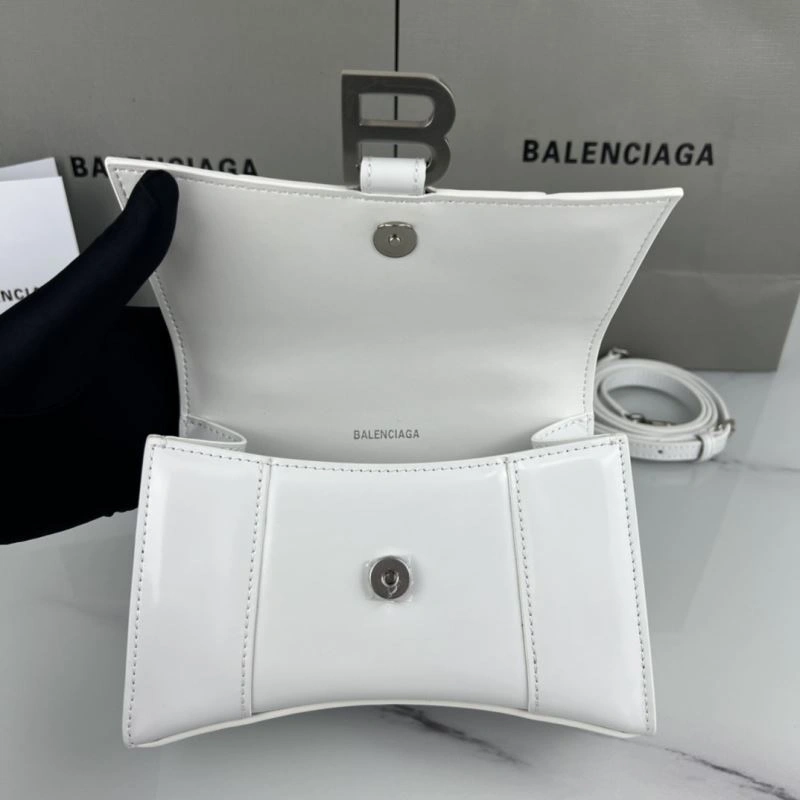 Real Balenciaga Hourglass XS White Bag with Silver Buckle - Style 8896