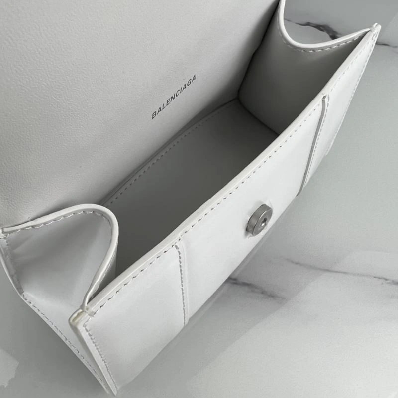 Real Balenciaga Hourglass XS White Bag with Silver Buckle - Style 8896