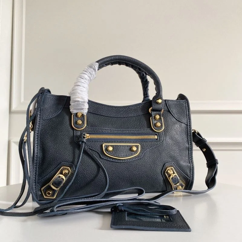 Factory-made Balenciaga Italian Goat Leather Motorcycle Bag - Royal Blue with Gold Buckle