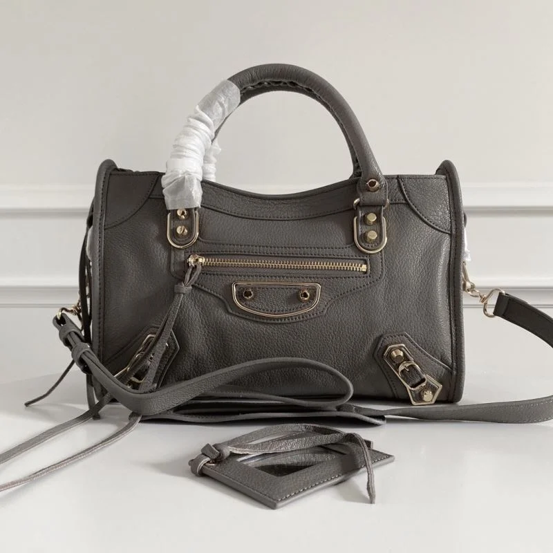 Balenciaga Italian Goat Leather Motorcycle Bag with Gold Studs