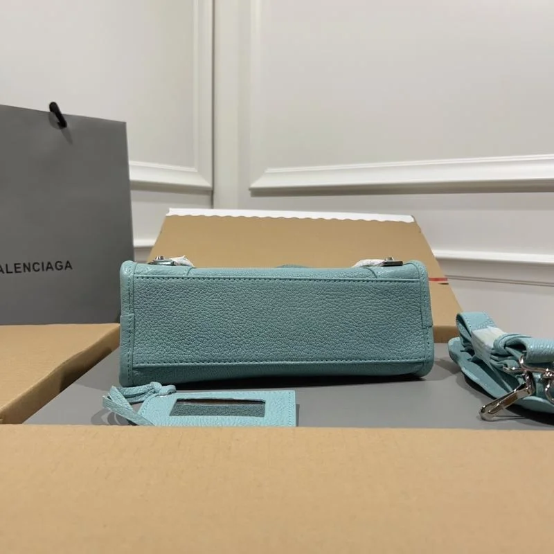 Genuine Balenciaga Lake Blue Goat Leather Motorcycle Bag with Mirror