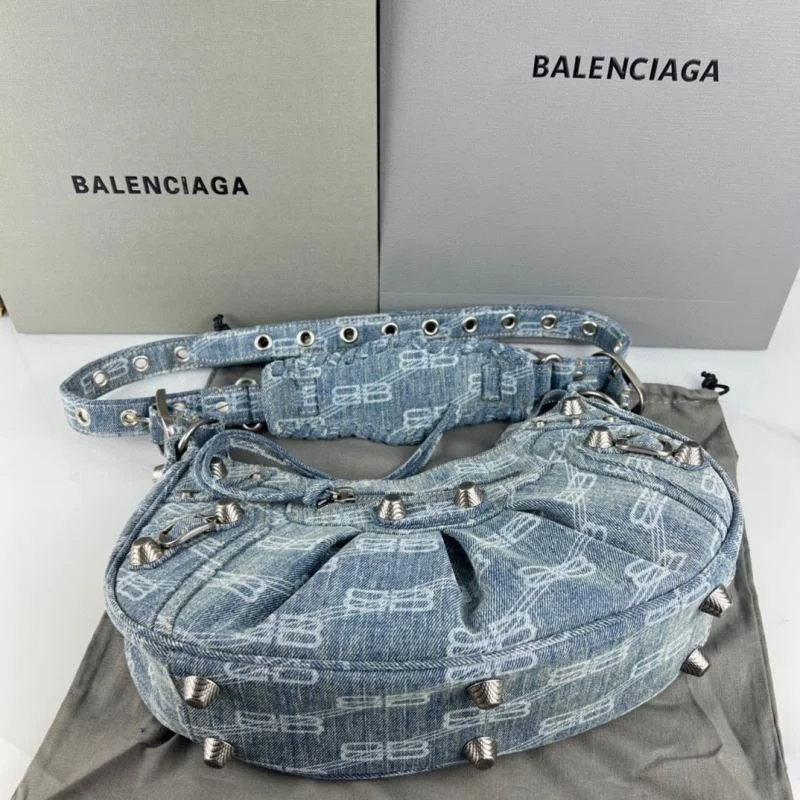 Cut-rate Balenciaga Le Cagole Blue Denim Half-Moon Shoulder Bag
