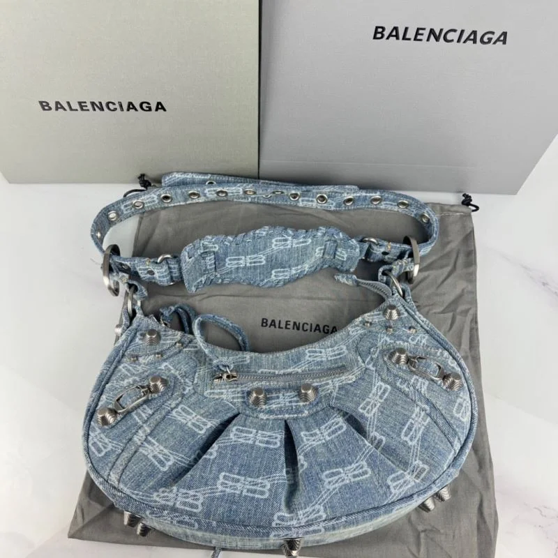 Cut-rate Balenciaga Le Cagole Blue Denim Half-Moon Shoulder Bag