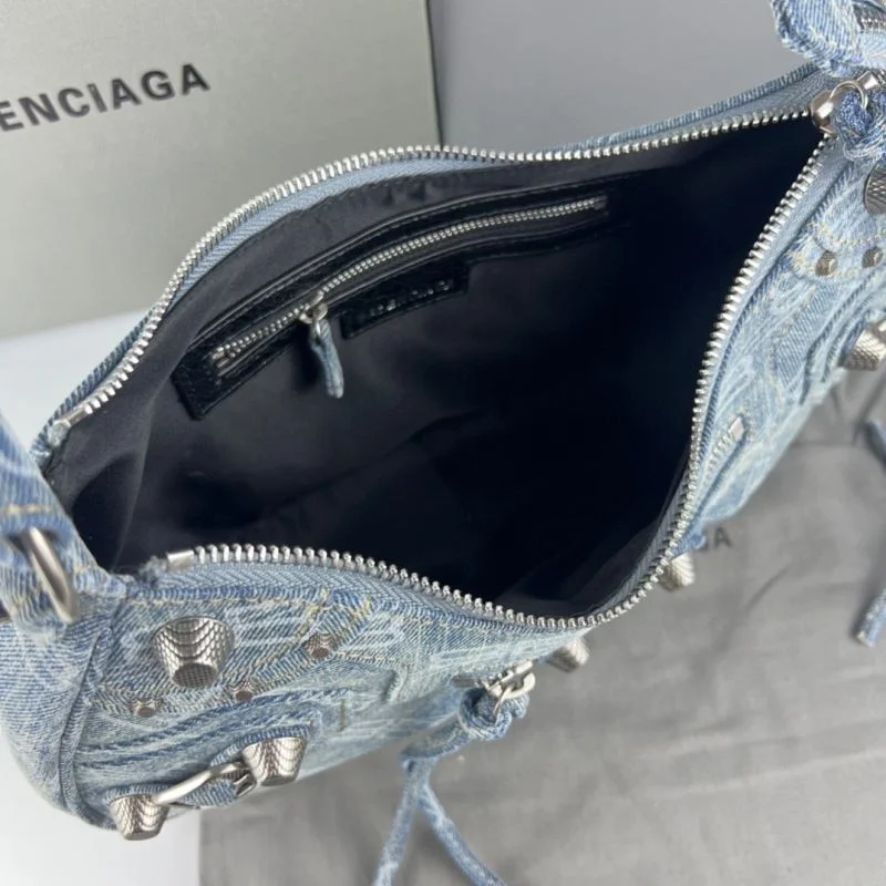 Cut-rate Balenciaga Le Cagole Blue Denim Half-Moon Shoulder Bag