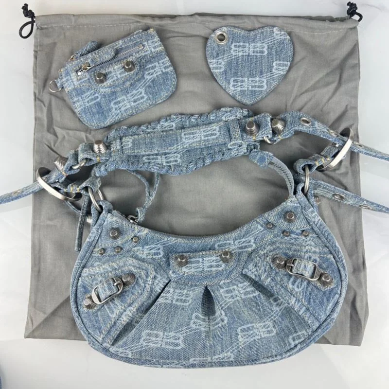 Mirror quality Balenciaga Le Cagole Compact Denim Half-Moon Bag