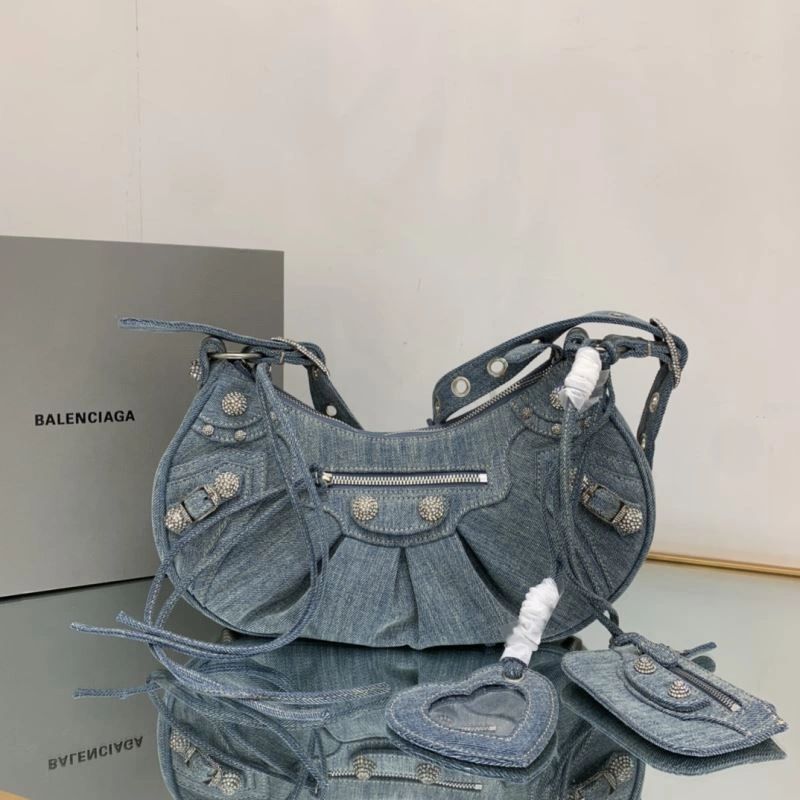 Balenciaga Le Cagole Crescent Denim Dumpling Bag - Size S