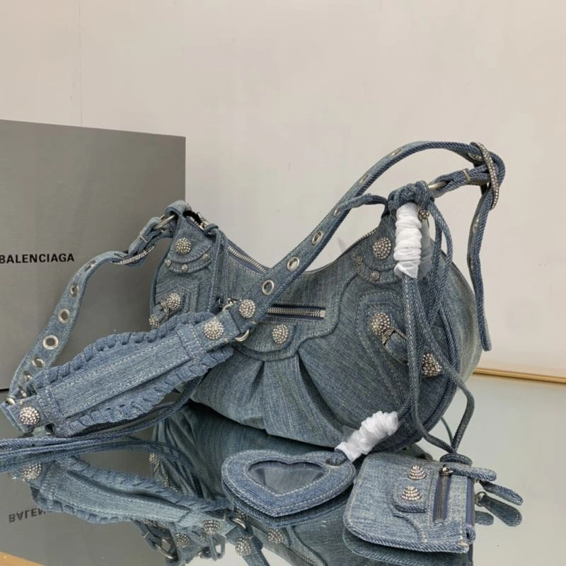 Discounted Balenciaga Le Cagole Crescent Denim Dumpling Bag - Size S
