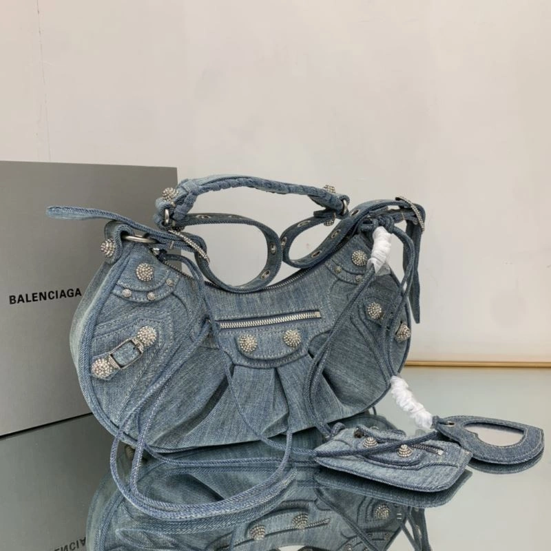 Discounted Balenciaga Le Cagole Crescent Denim Dumpling Bag - Size S