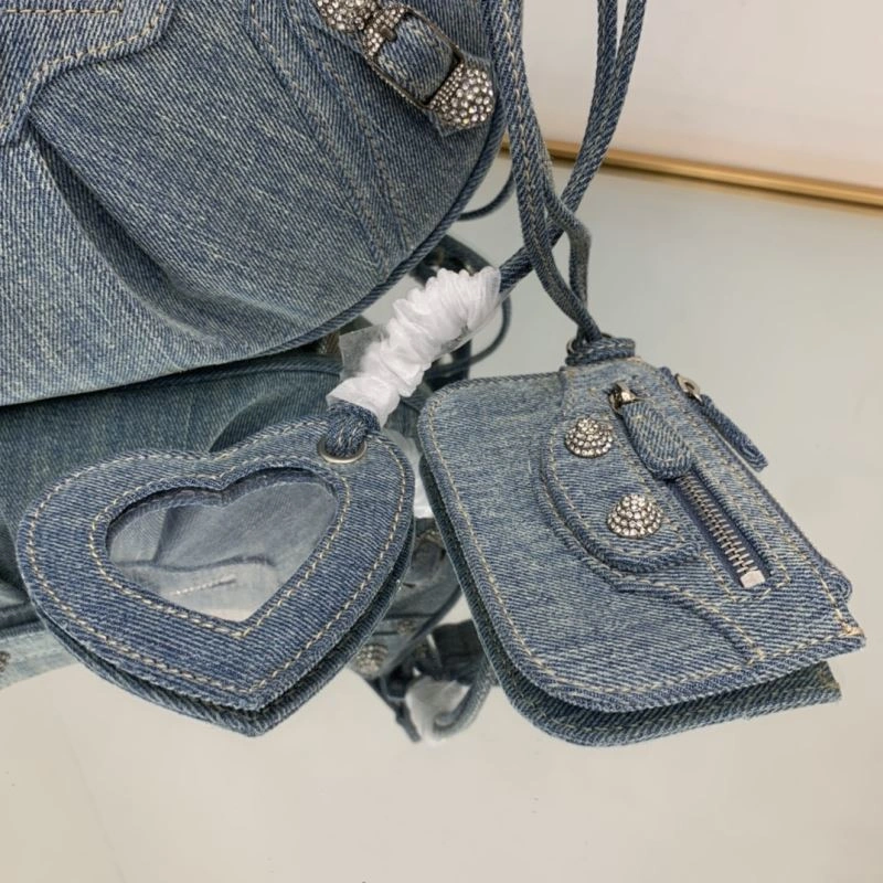 Discounted Balenciaga Le Cagole Crescent Denim Dumpling Bag - Size S