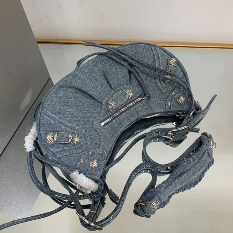 Discounted Balenciaga Le Cagole Crescent Denim Dumpling Bag - Size S
