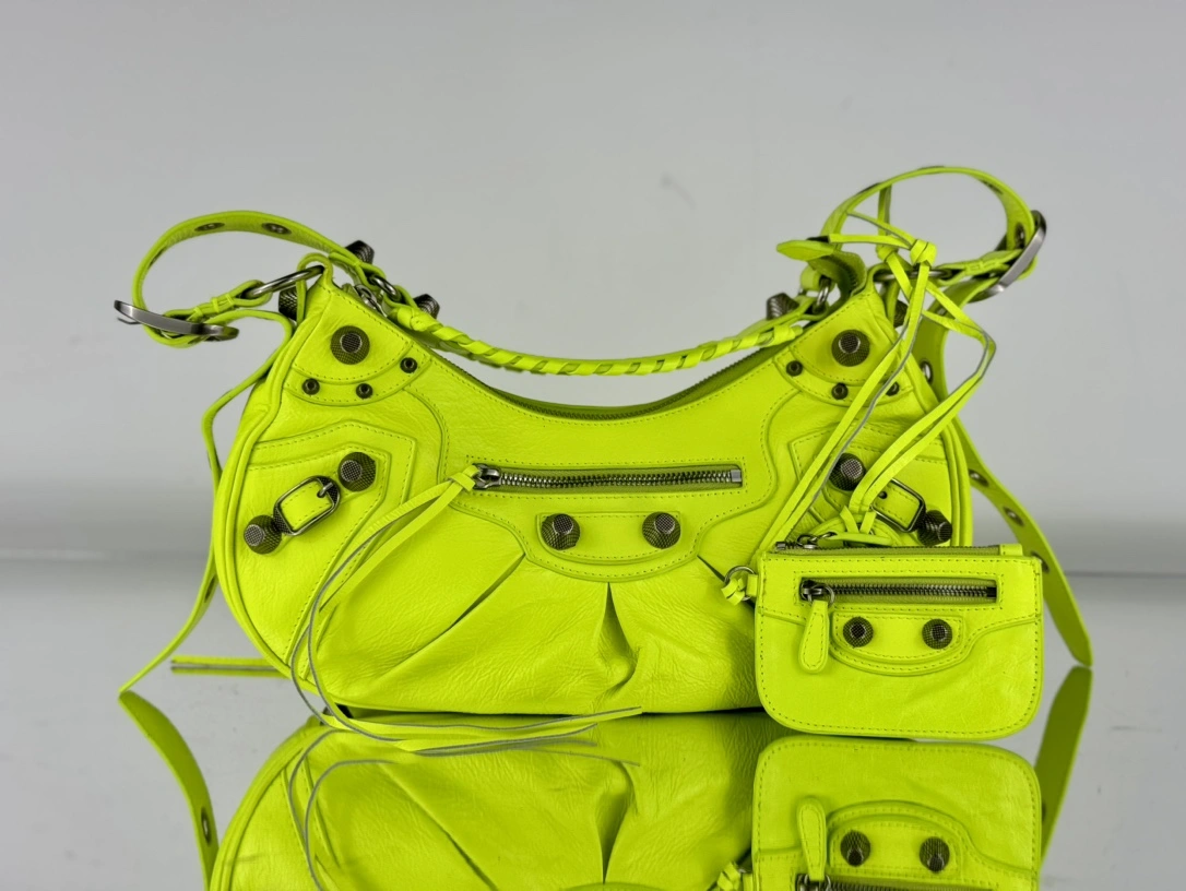 Balenciaga Le Cagole Crescent Dumpling Bag in Fluorescent Green