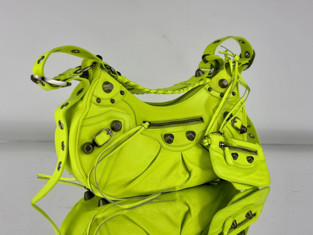 Low-cost Balenciaga Le Cagole Crescent Dumpling Bag in Fluorescent Green