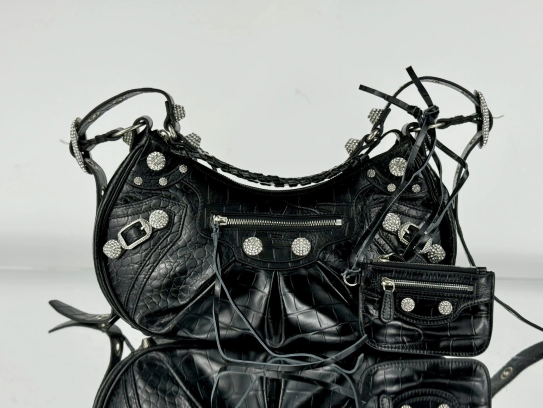 Balenciaga Le Cagole Crocodile-Embossed Half-Moon Bag
