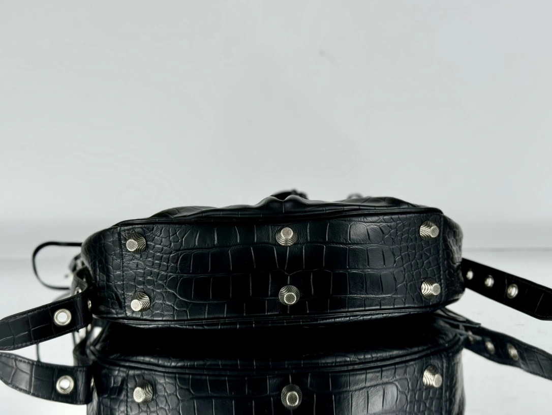 Affordable Balenciaga Le Cagole Crocodile-Embossed Half-Moon Bag