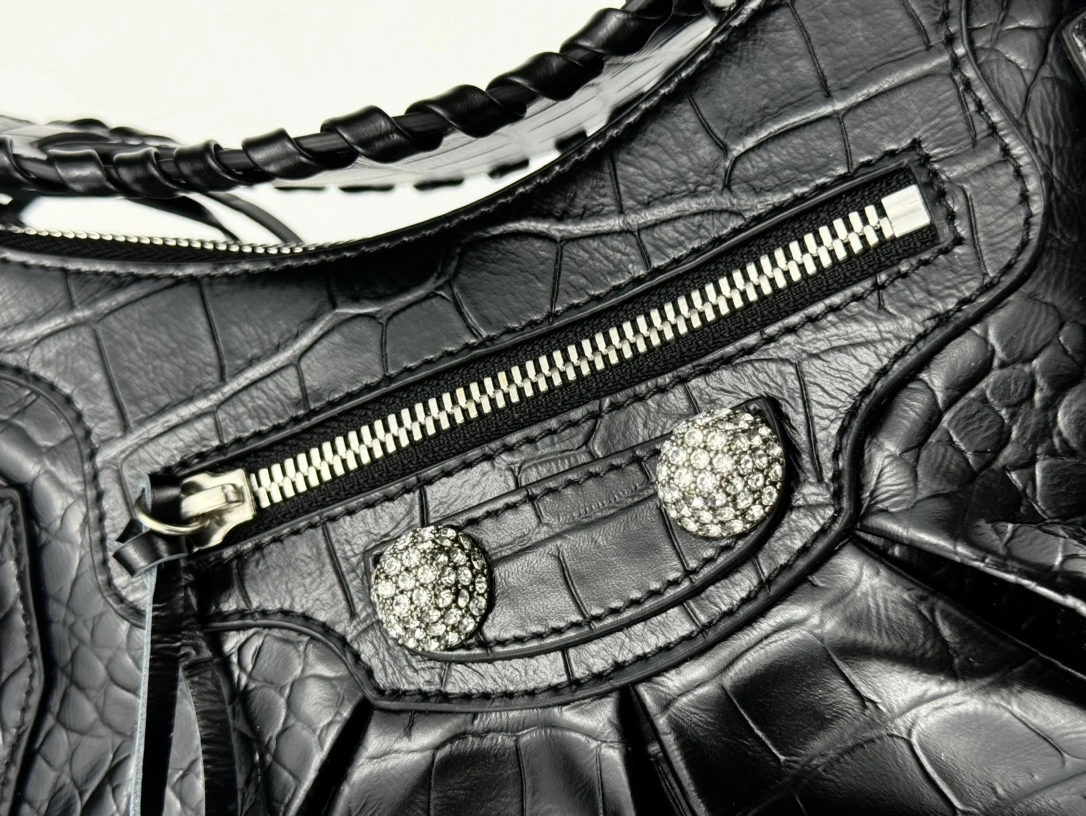 Affordable Balenciaga Le Cagole Crocodile-Embossed Half-Moon Bag