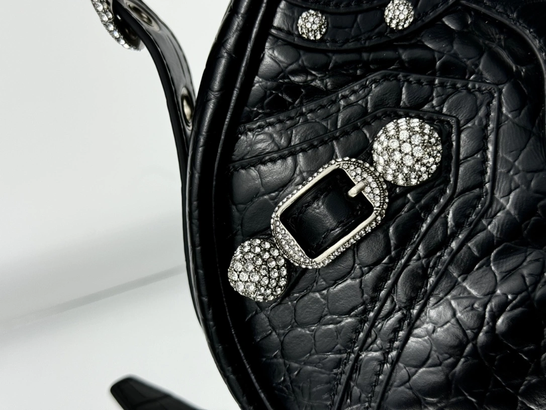 Affordable Balenciaga Le Cagole Crocodile-Embossed Half-Moon Bag