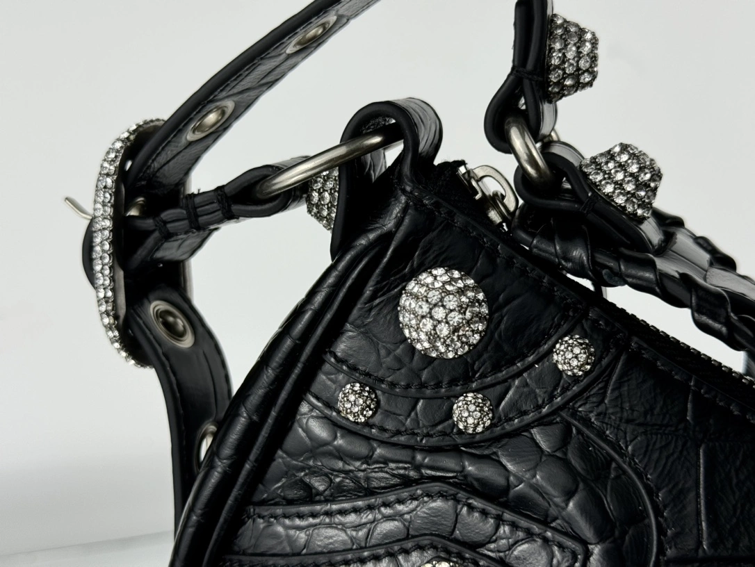 Affordable Balenciaga Le Cagole Crocodile-Embossed Half-Moon Bag