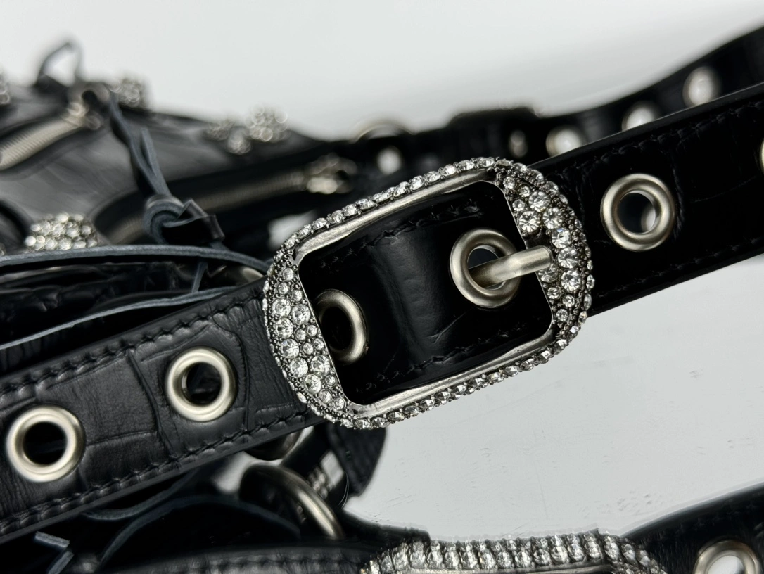 Affordable Balenciaga Le Cagole Crocodile-Embossed Half-Moon Bag