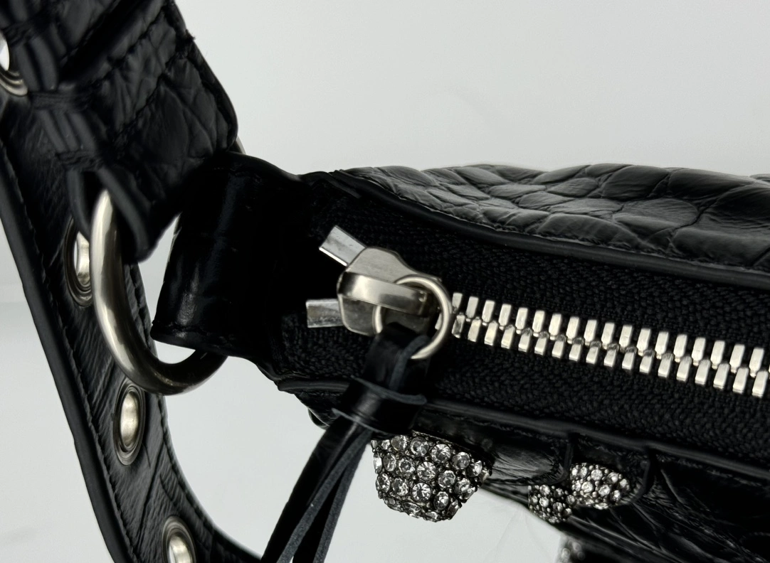 Affordable Balenciaga Le Cagole Crocodile-Embossed Half-Moon Bag