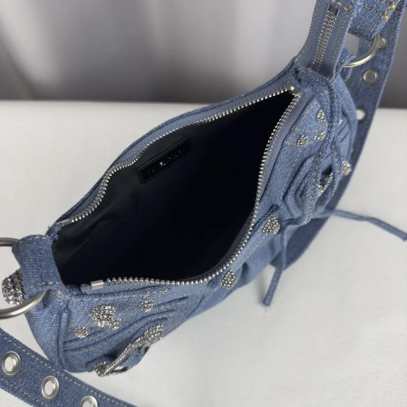 Genuine Balenciaga Le Cagole Dark Blue Denim Half-Moon Shoulder Bag