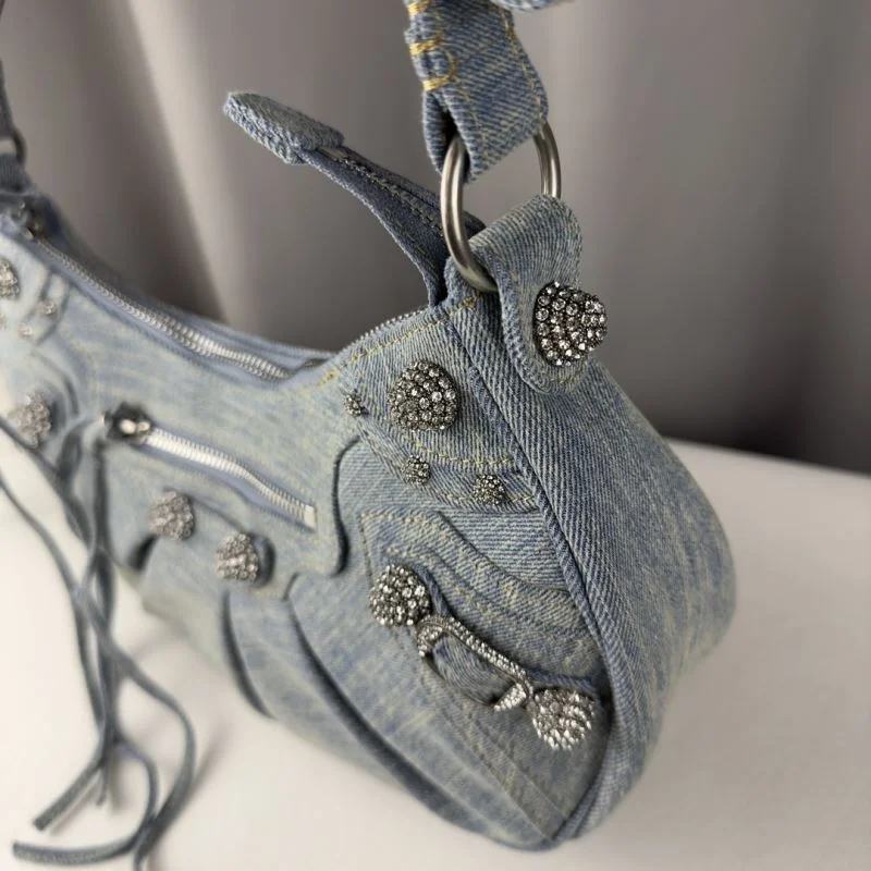 Reasonably priced Balenciaga Le Cagole Denim Half-Moon Shoulder Bag