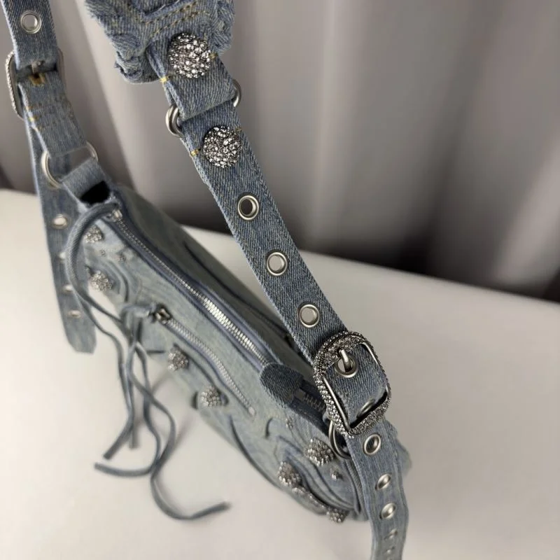 Reasonably priced Balenciaga Le Cagole Denim Half-Moon Shoulder Bag