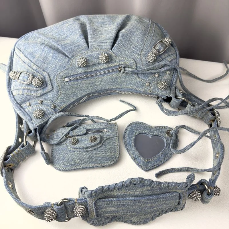 Reasonably priced Balenciaga Le Cagole Denim Half-Moon Shoulder Bag