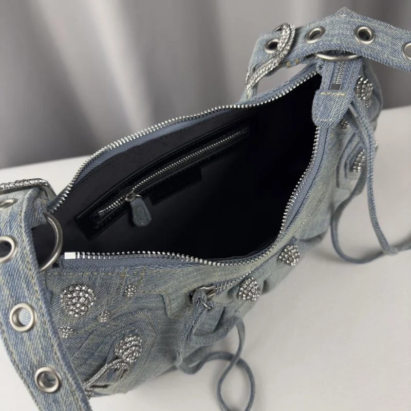 Reasonably priced Balenciaga Le Cagole Denim Half-Moon Shoulder Bag