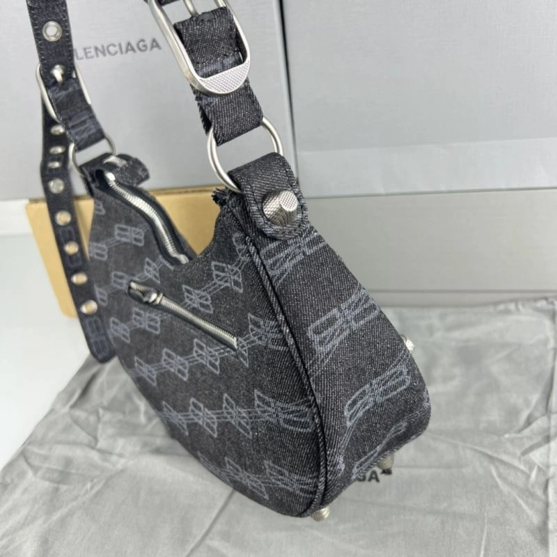Top match Balenciaga Le Cagole Denim Print Crescent Bag with Mirror Pouch