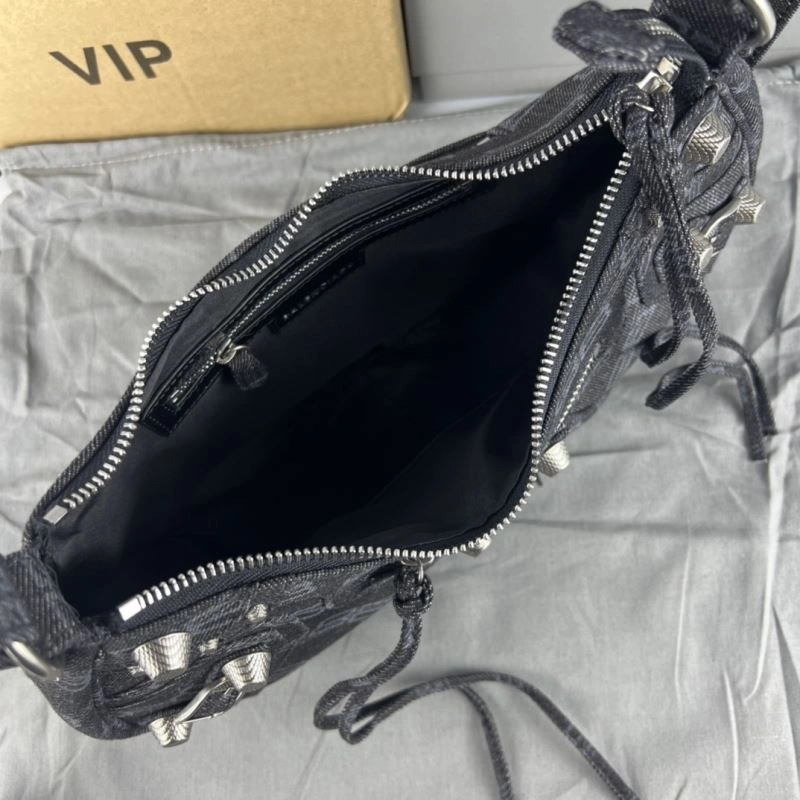 Top match Balenciaga Le Cagole Denim Print Crescent Bag with Mirror Pouch
