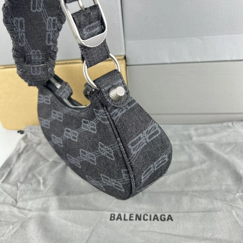 Economical Balenciaga Le Cagole Denim Print Crescent Bag with Mirror Pouch