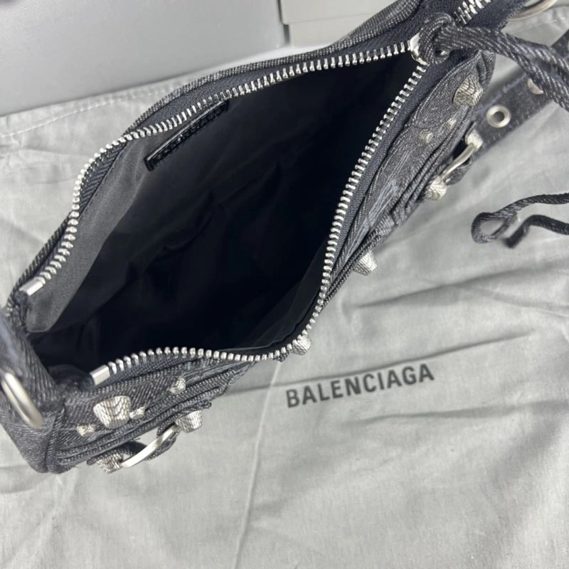 Economical Balenciaga Le Cagole Denim Print Crescent Bag with Mirror Pouch