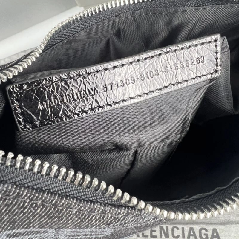 Economical Balenciaga Le Cagole Denim Print Crescent Bag with Mirror Pouch