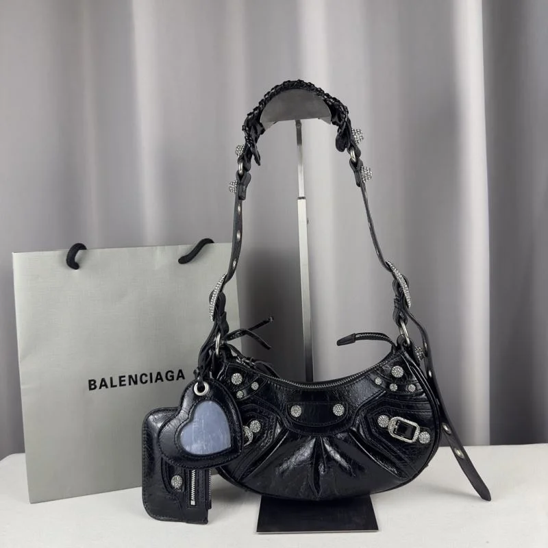 Balenciaga Le Cagole Diamond-Studded Half-Moon Bag