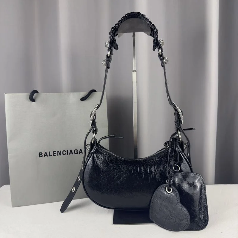 Exact replica Balenciaga Le Cagole Diamond-Studded Half-Moon Bag