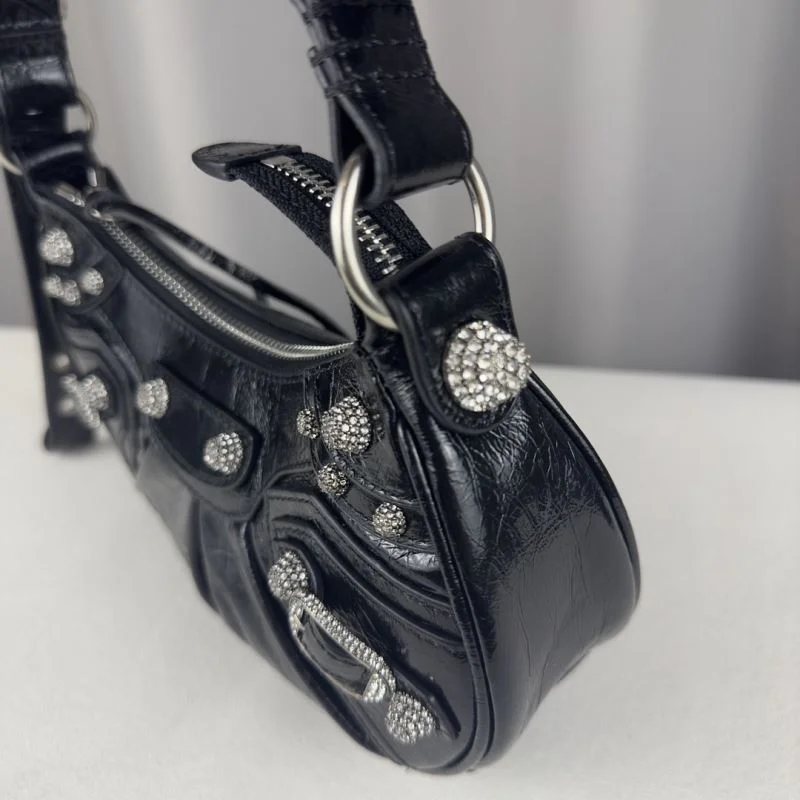 Exact replica Balenciaga Le Cagole Diamond-Studded Half-Moon Bag
