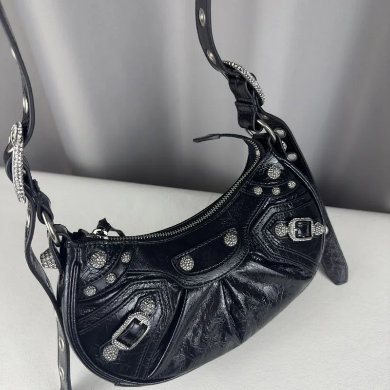 Exact replica Balenciaga Le Cagole Diamond-Studded Half-Moon Bag
