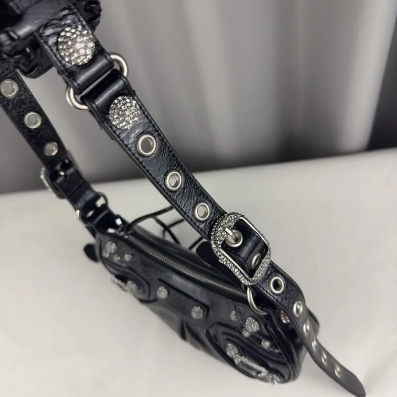 Exact replica Balenciaga Le Cagole Diamond-Studded Half-Moon Bag