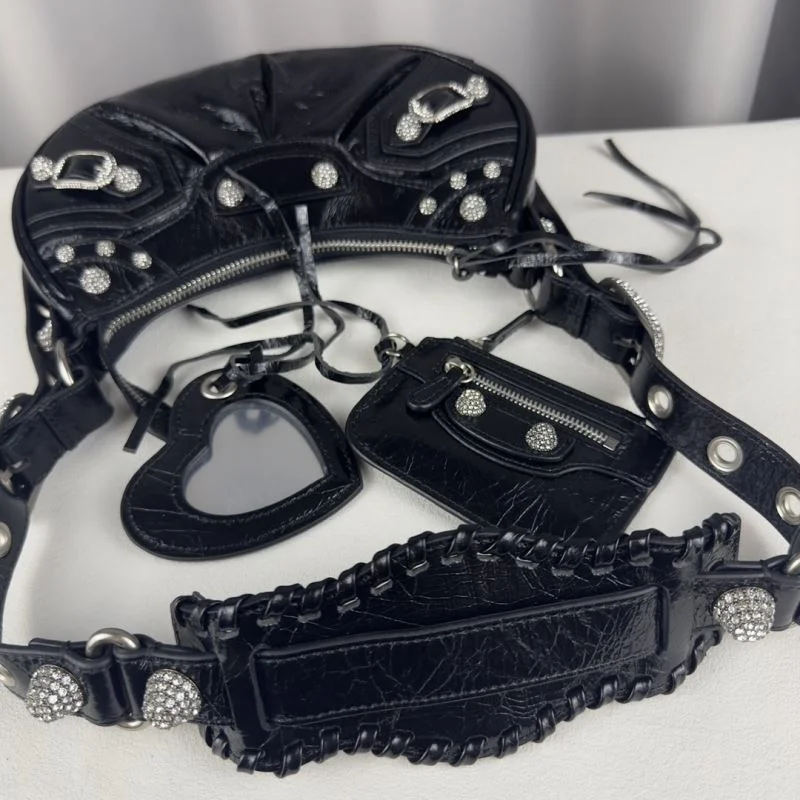 Exact replica Balenciaga Le Cagole Diamond-Studded Half-Moon Bag